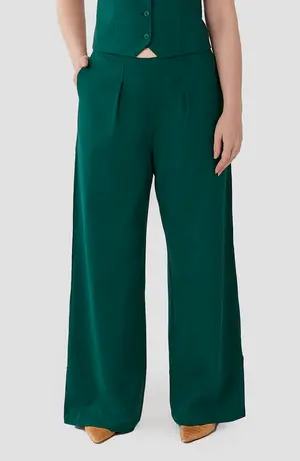 AAM THE LABEL Aam The Label Wool Wide Leg Trousers Emerald