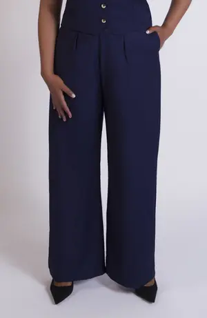 AAM THE LABEL Wool Wide Leg Trousers - Navy