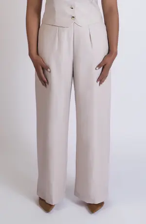 AAM THE LABEL Wool Wide Leg Trousers - Oat