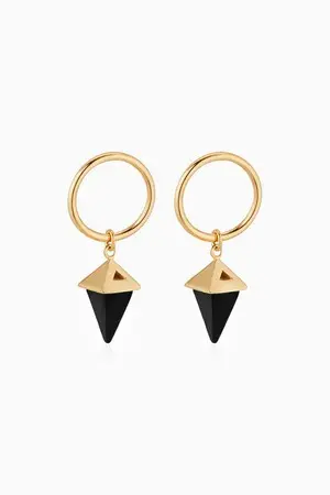 ORADINA 14k Gold Prism Point Drop Earrings Gold - Black Onyx