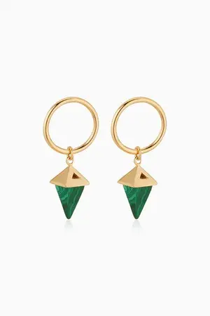 ORADINA 14k Gold Prism Point Drop Earrings - Gold - Green Malachite