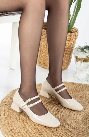 FOREVER & ALWAYS SHOES Lizbeth Mary Jane Shoes With Buckled Straps And Block Heel - Beige
