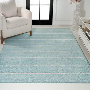 JONATHAN Y Williamsburg Minimalist Stripe Area Rug - Turquoise/cream