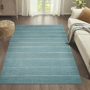 JONATHAN Y Williamsburg Minimalist Stripe Area Rug - Turquoise/cream