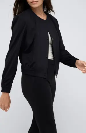 KENNETH COLE Athletic Stretch Collarless Bomber Jacket