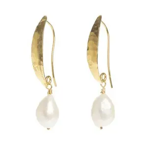 FREYA ROSE Hammered Baroque Pearl Drop Earrings