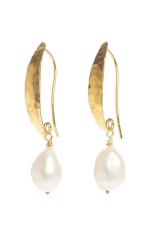FREYA ROSE Hammered Baroque Pearl Drop Earrings - Gold