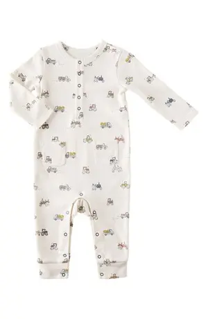 PEHR Pehr Henley Patch Pocket Printed Organic Cotton Romper Beige