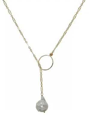 ALBISIA Amy Lariat Necklace With Pearl - 14k Gold Filled / Pearl