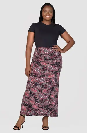 24SEVEN COMFORT APPAREL Paisley Print Maxi Skirt - Pink Multi