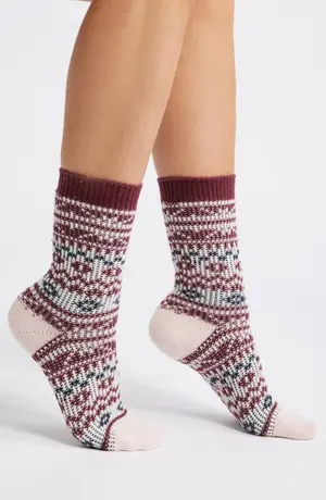 Nordstrom Apres Skis Crew Socks - Burgundy Fairisle