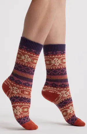 Nordstrom Apres Skis Crew Socks Purple Fairisle