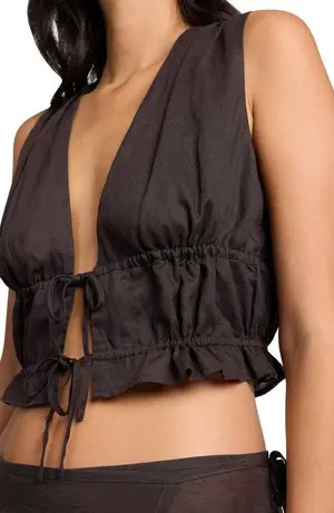 Onia Air Linen Tie Front Top
