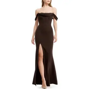 Dress The Population Melania Off-the-shoulder Gown - Mocha
