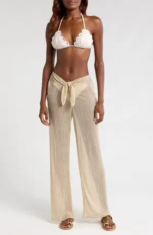 PQ Waverly Tie Waist Shimmer Cover-up Pants - Oro