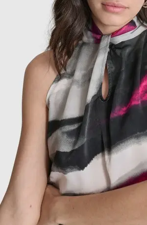 Dkny Abstract Print Sleeveless Satin Top