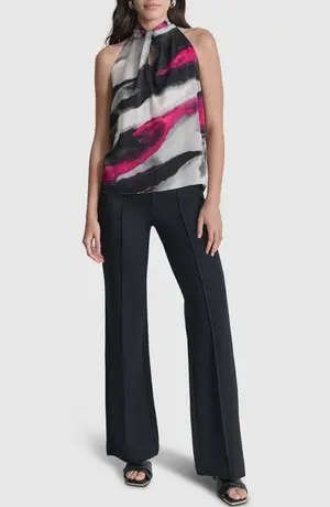 Dkny Abstract Print Sleeveless Satin Top