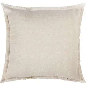 Anaya Natural Beige Fringe So Soft Linen Pillows With Down Insert Beige