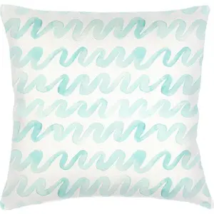 Anaya Watercolor Waves Linen Pillow With Down Insert - Aqua
