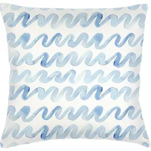 Anaya Watercolor Waves Linen Pillow With Down Insert - Blue