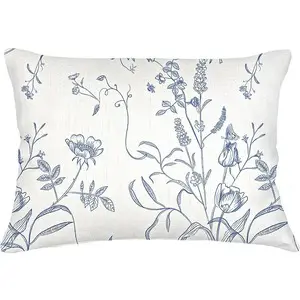 Anaya English Garden Linen Pillow With Down Insert Blue