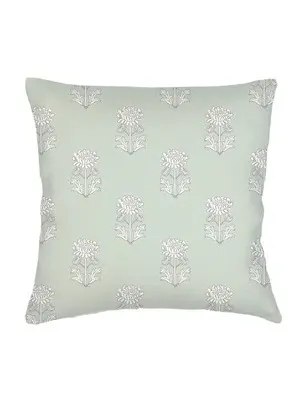 Anaya Block Print Linen Euro Pillow With Down Insert - Mint Green