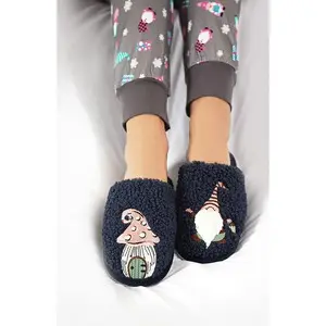 MEMOI Gnome Mushroom Faux Shearling Slipper - Navy