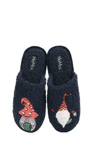 MEMOI Gnome Mushroom Faux Shearling Slipper - Navy