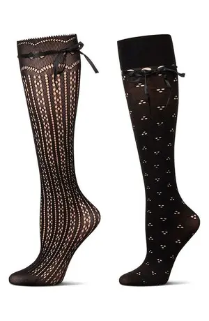 MEMOI Assorted 2-pack Knee High Socks - Black-beige