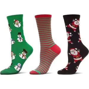MEMOI Christmas Assorted 3-Pack Crew Socks Black Multi