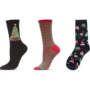 MEMOI Christmas Assorted 3-pack Crew Socks - Black-red