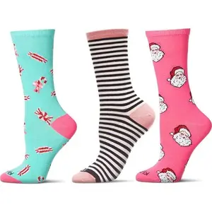 MEMOI Christmas Assorted 3-Pack Crew Socks Blush Pink