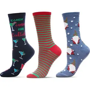 MEMOI Christmas Assorted 3-Pack Crew Socks Denim Heather