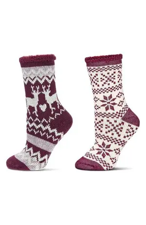 MEMOI Assorted 2-pack Terry Cushioned Crew Socks - Burgundy