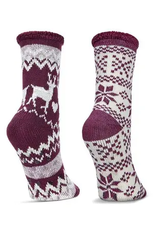 MEMOI Assorted 2-pack Terry Cushioned Crew Socks - Burgundy