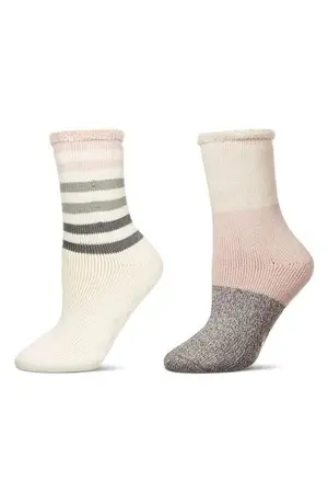 MEMOI Assorted 2-Pack Terry Cushioned Crew Socks Ivory