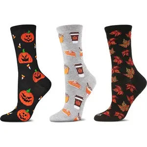 MEMOI Fall Hallow Assorted 3-pack Crew Socks Black/black