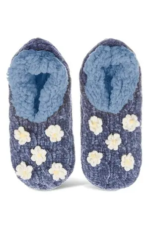 MEMOI Daisies Chenille Slipper Socks - Denim