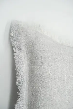 Anaya Fringe Soft Linen Pillow With Down Insert - Light Grey