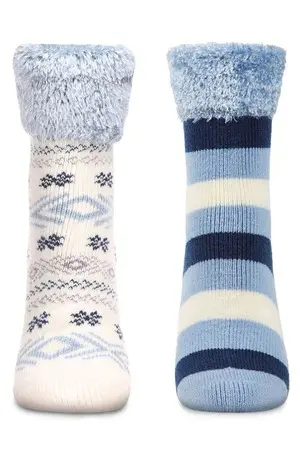 MEMOI Assorted 2-pack Faux Fur Trim Crew Socks - Blue