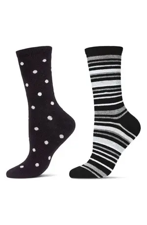 MEMOI Assorted 2-pack Crew Socks - Black/black