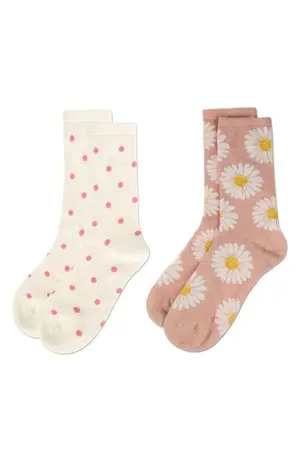 MEMOI Assorted 2-pack Crew Socks - Pink