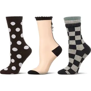 MEMOI Assorted 3-pack Crew Socks - Black/ Black