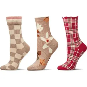 MEMOI Assorted 3-pack Crew Socks - Brown Heather