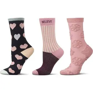 MEMOI Assorted 3-pack Crew Socks - Pink