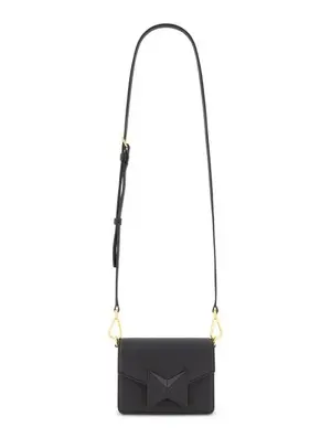 Mac Duggal Leather Crossbody Bag With Gold Strap - Black