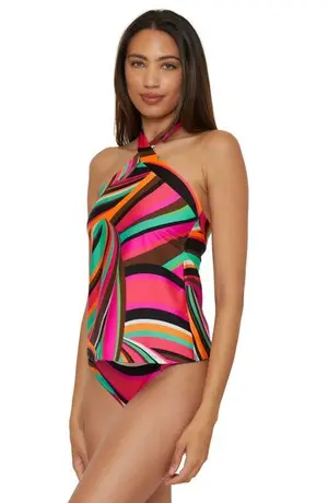 Trina Turk Swoop Reversible Halter Tankini Top