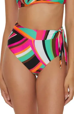Trina Turk Scoop High Waist Bikini Bottom - Pink Multi