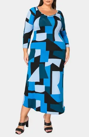 L I V D Ozean Azul Long Sleeve Maxi Dress