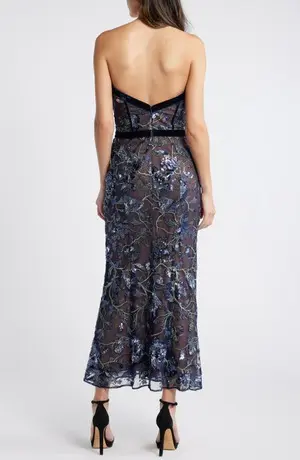 Marchesa Floral Sequin Strapless Gown